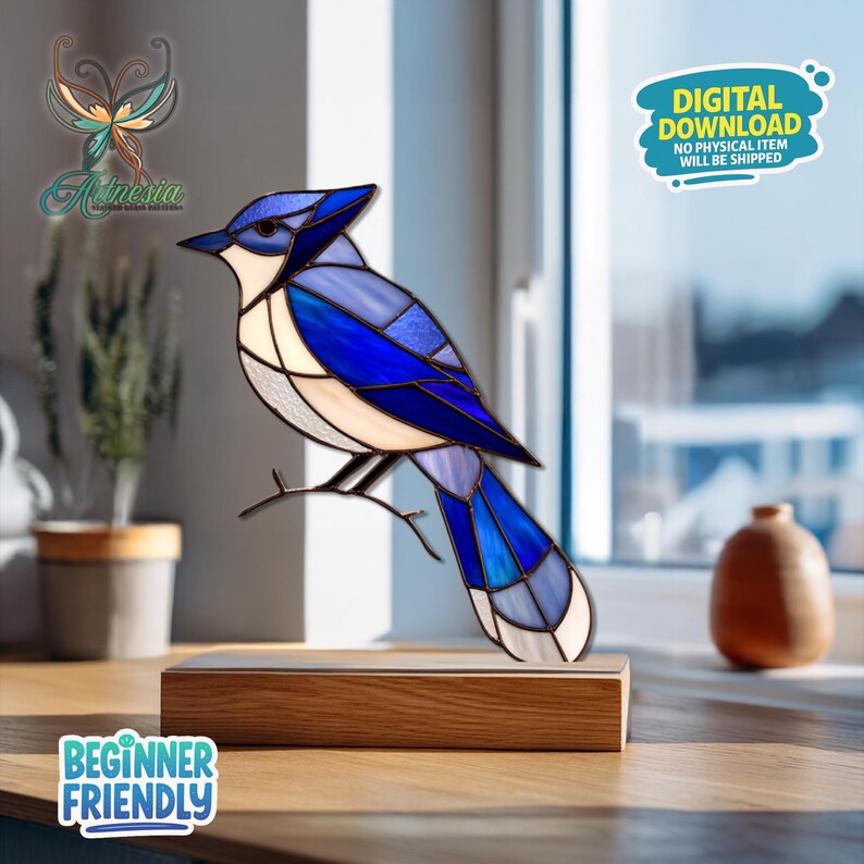 Blue Jay Stained Glass Pattern, Bird Stained Glass, Animal Suncatcher ...