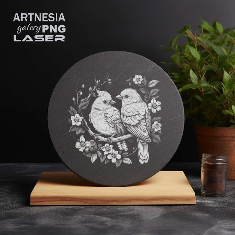 Couple Bird PNG Laser Engraving File for Slate Coaster, Laser Ready ...
