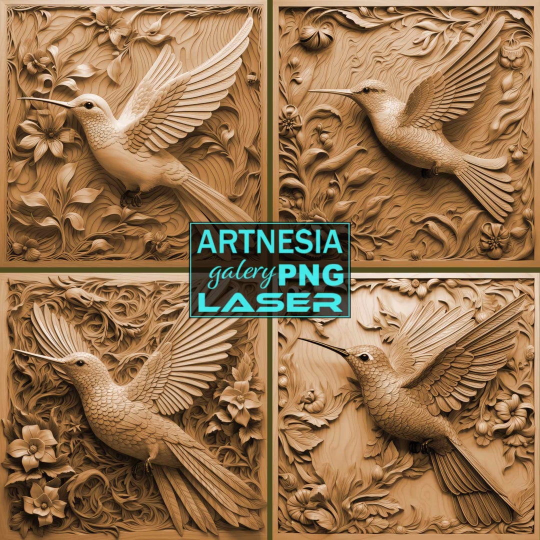 Hummingbird 3D Illusion Laser Engraved File: Relief Design (PNG, SVG ...