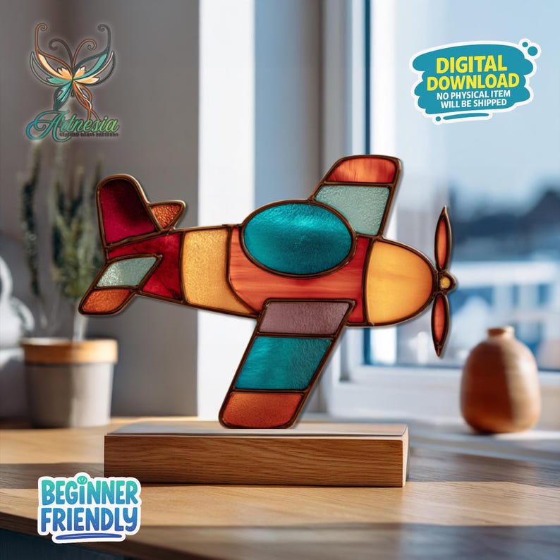 Plane Stained Glass Pattern, Air Plane Suncatcher, Stained Glass Plane ...