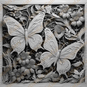 4 Butterfly 3D Illusion PNG Laser Burn File, Digital Relief Design ...
