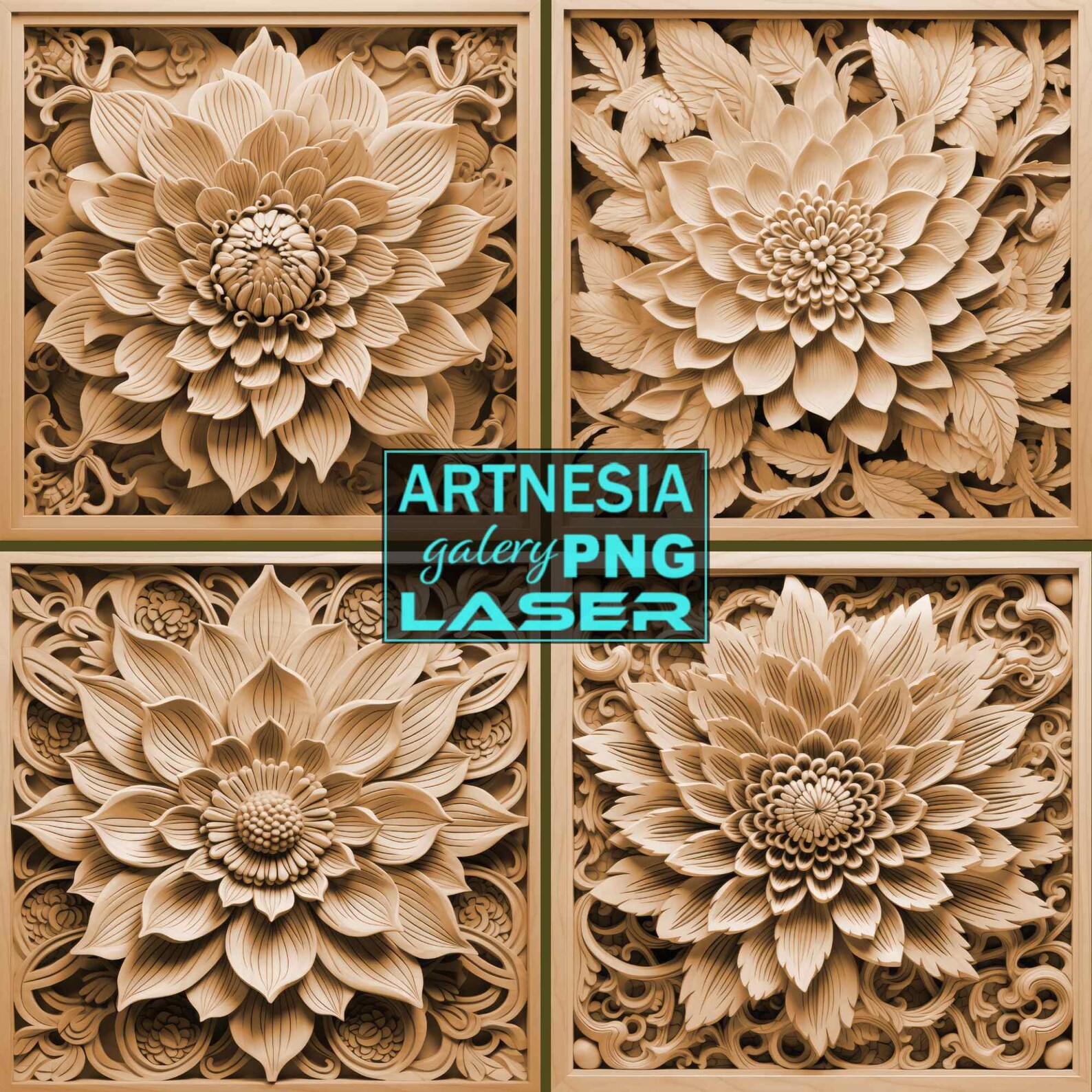 4 Dahlia Flower 3D Illusion PNG Laser Burn File, Digital Relief Design ...