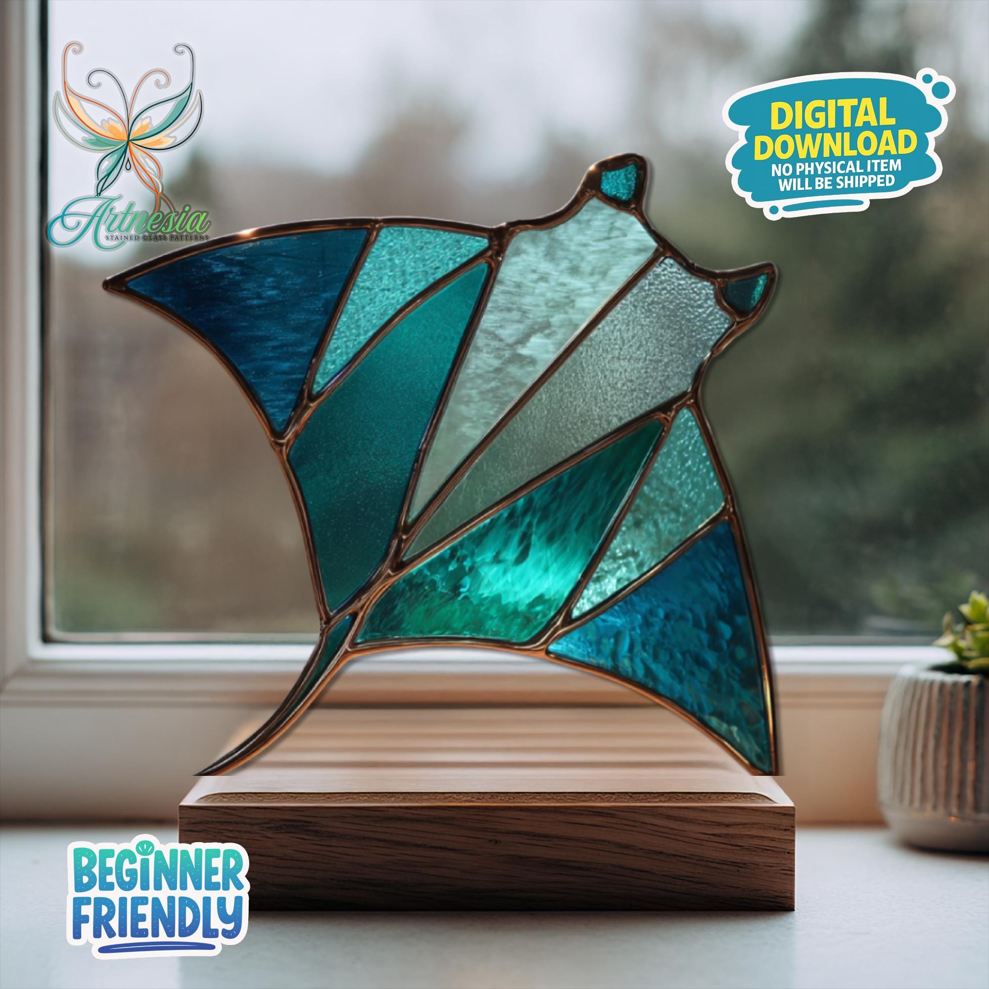 Manta Ray Stained Glass Pattern, Manta Ray Suncatcher, Stained Glass ...