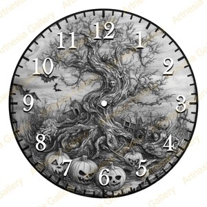 4 Halloween 3D Illusion Clock Template PNG Laser Burn File, Digital ...