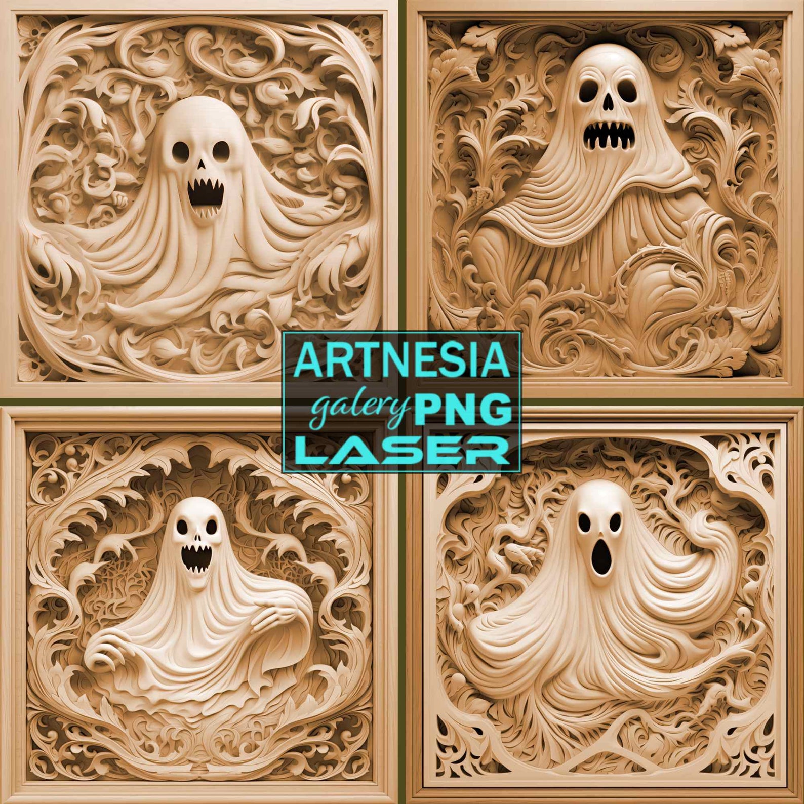 4 Ghost 3D Illusion PNG Laser Burn File, Digital Relief Design ...