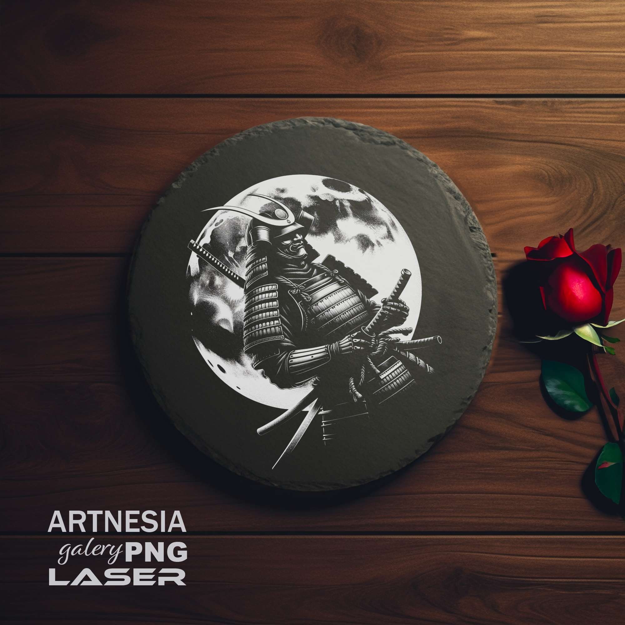 Samurai PNG Laser Engraving File for Slate Coaster, Laser Ready Design ...