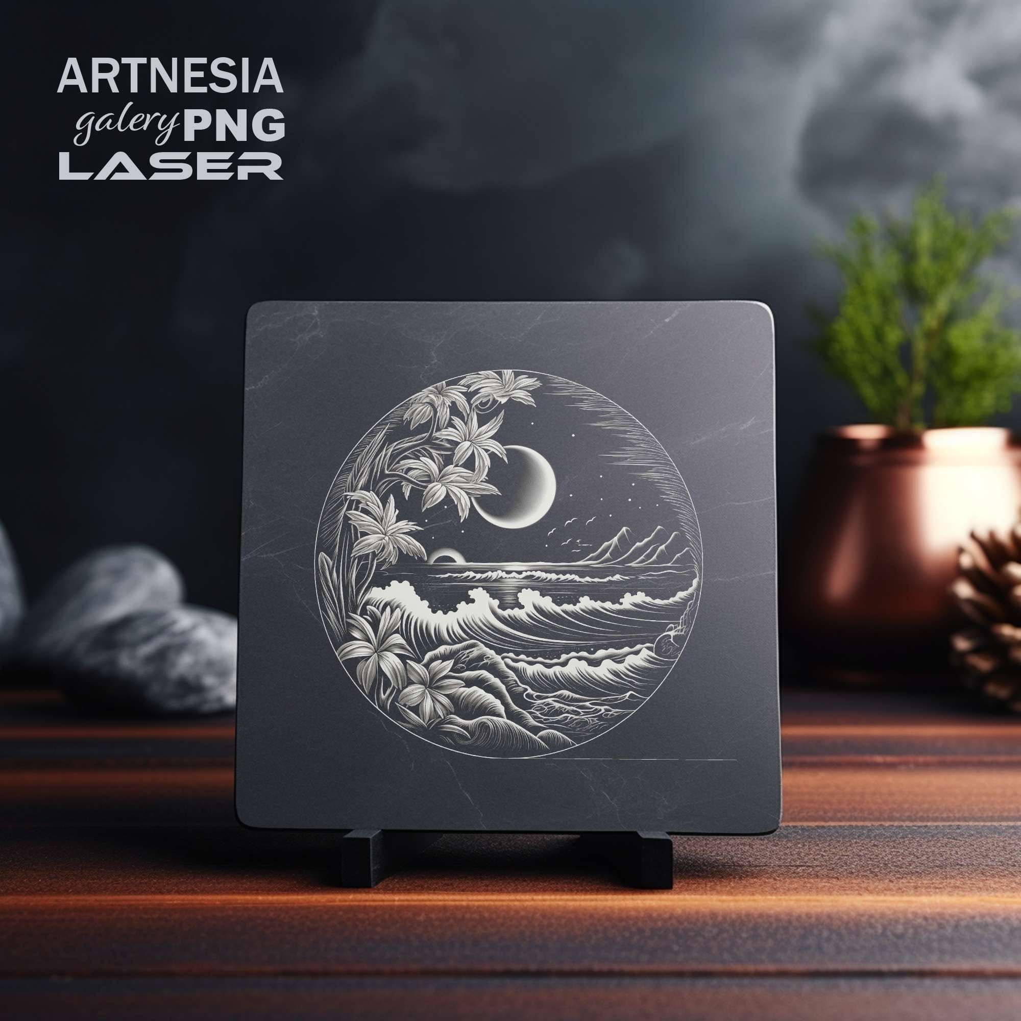 Beach Scene V2 PNG Laser Engraving File for Slate Coaster, Laser Ready ...