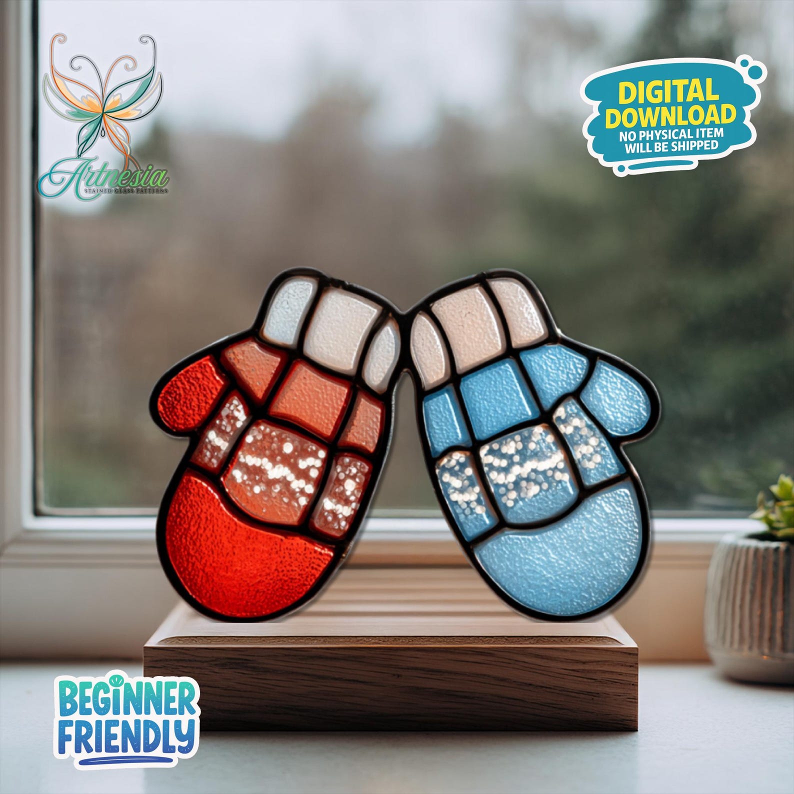 Winter Mittens Stained Glass Pattern, Mittens Suncatcher, Gloves ...