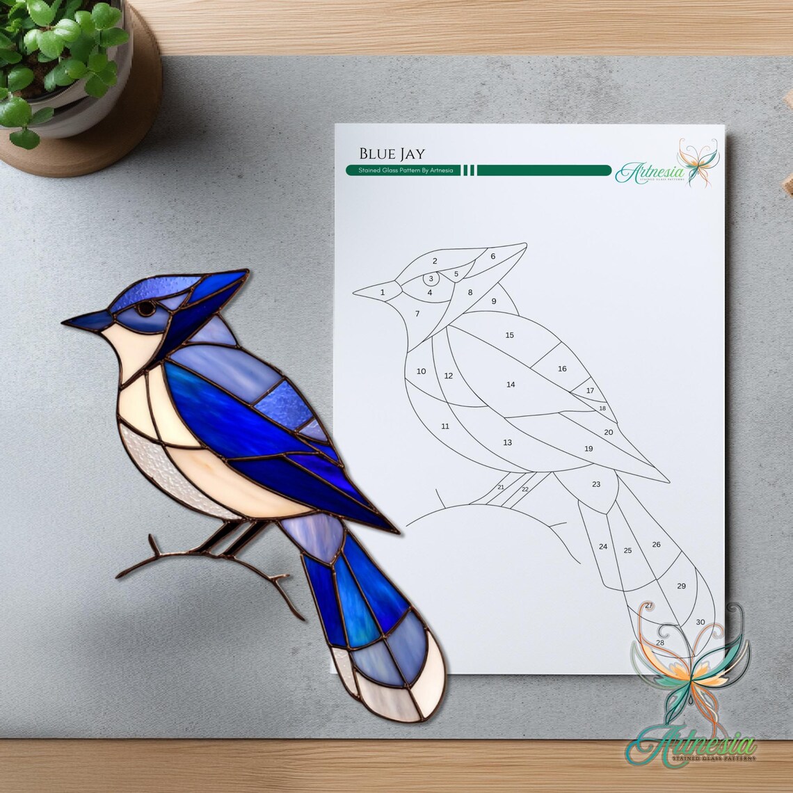 Blue Jay Stained Glass Pattern, Bird Stained Glass, Animal Suncatcher ...