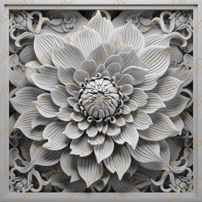 4 Dahlia Flower 3D Illusion PNG Laser Burn File, Digital Relief Design ...