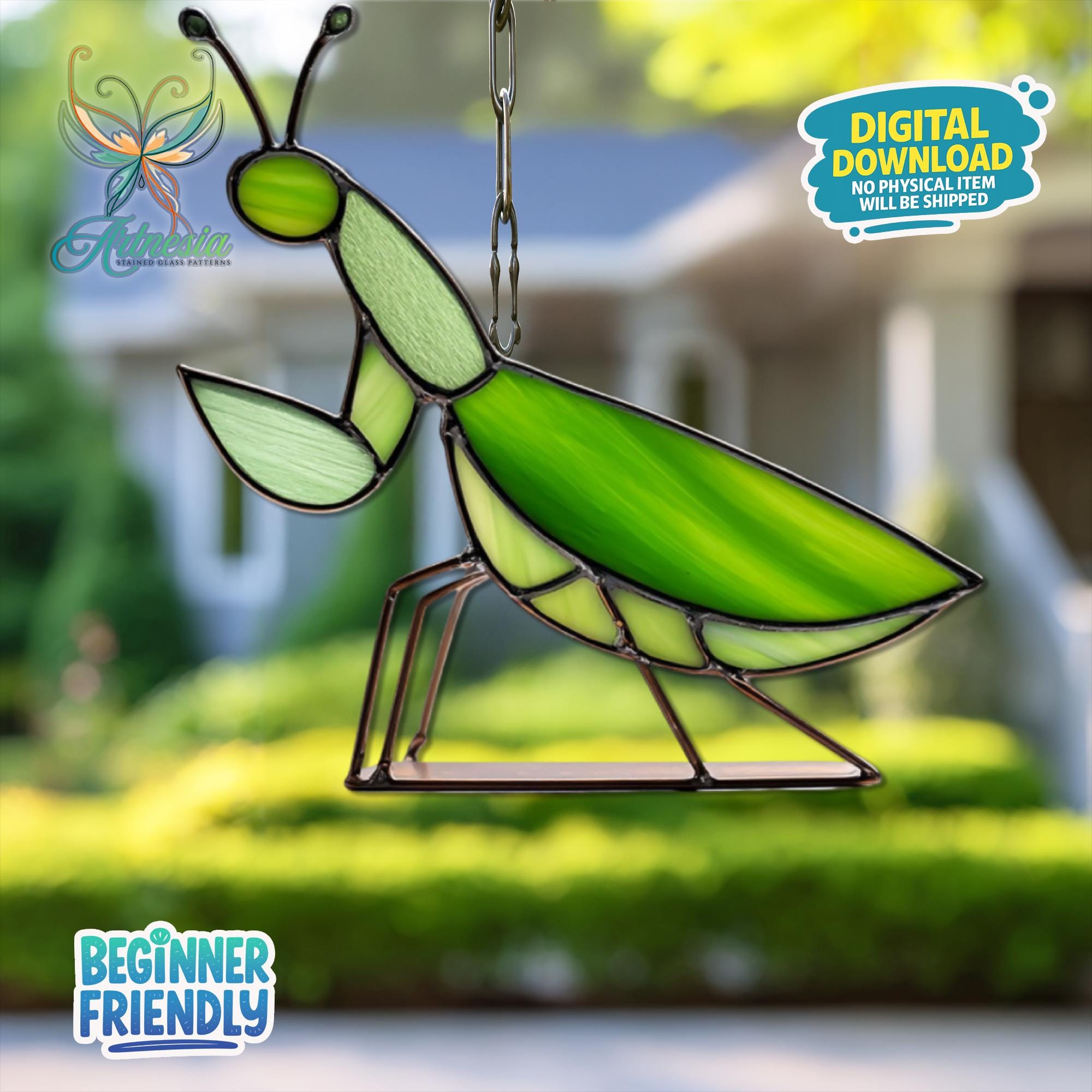 Praying Mantis Stained Glass Pattern, Praying Mantis Suncatcher, Home ...
