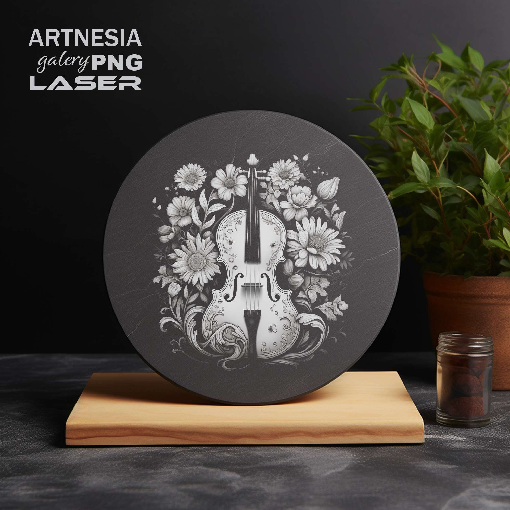 Violin PNG Laser Engraving File for Slate Coaster, Laser Ready Design ...