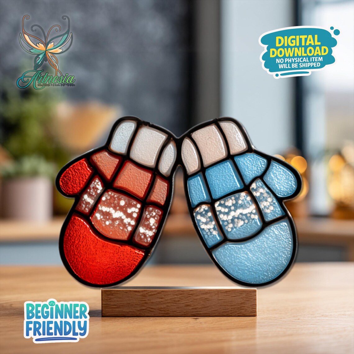 Winter Mittens Stained Glass Pattern, Mittens Suncatcher, Gloves ...