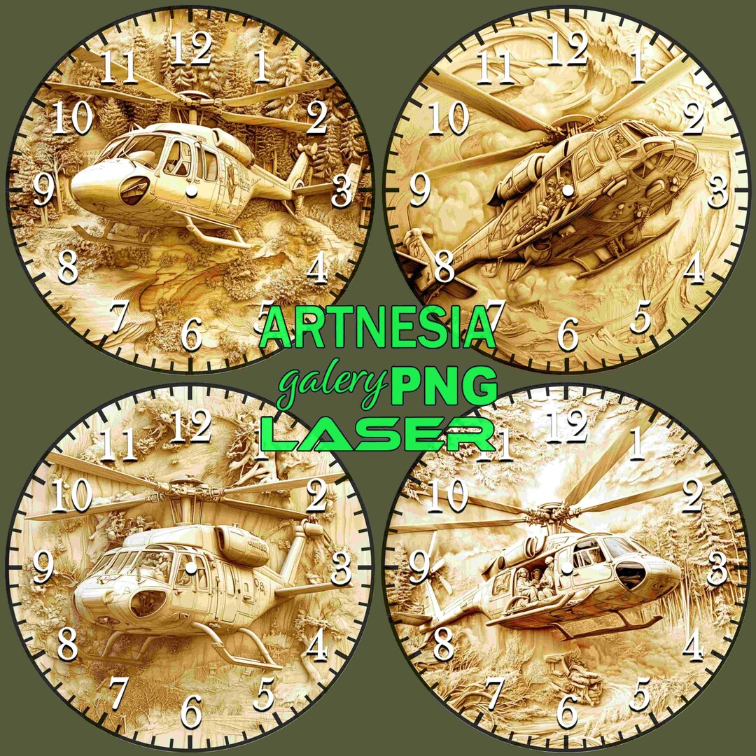 4 Helicopter 3D Illusion Clock Template PNG Laser Burn File, Digital ...