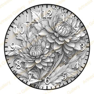4 Dahlia Flower 3D Illusion Clock Template PNG Laser Burn File, Digital ...
