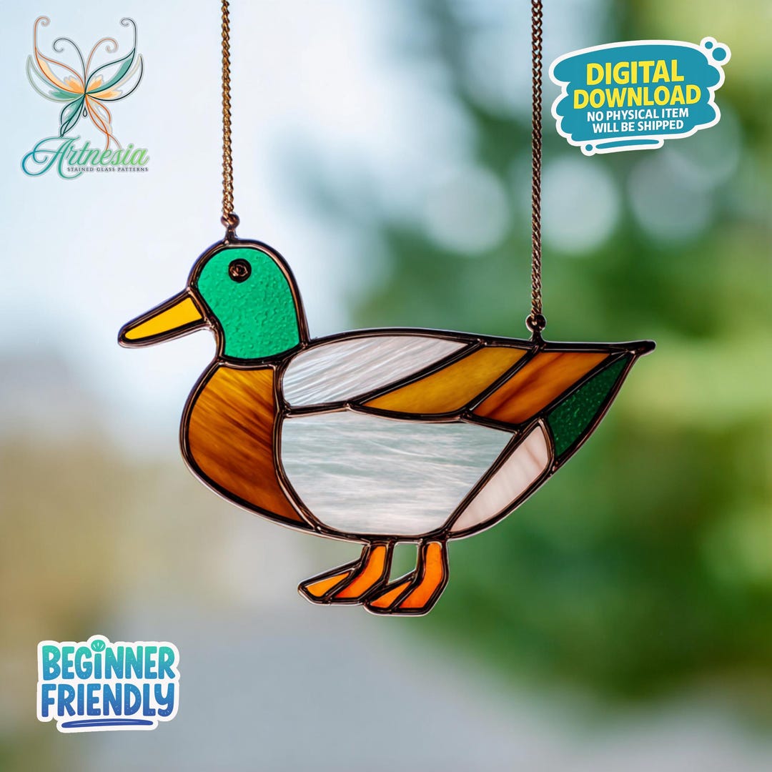 Mallard Duck Stained Glass Pattern, Duck Suncatcher, Stained Glass Duck ...