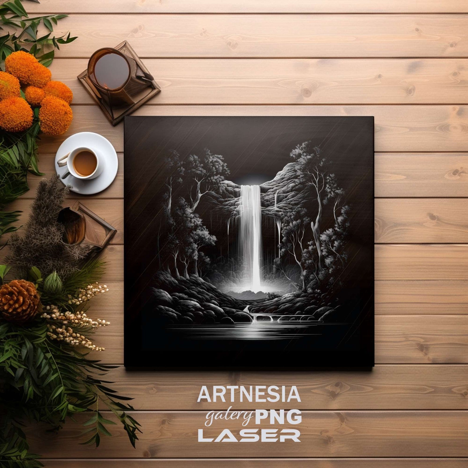 Waterfall PNG Laser Engraving File for Slate Coaster, Laser Ready ...