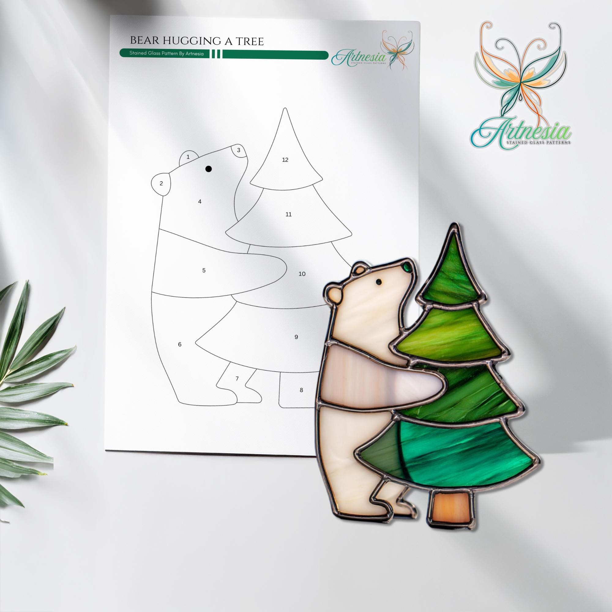 Bear Hugging a Tree Stained Glass Pattern, Bear Suncatcher, Tree ...