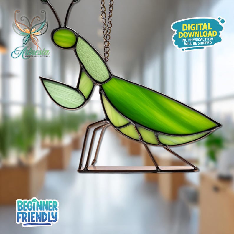 Praying Mantis Stained Glass Pattern, Praying Mantis Suncatcher, Home ...