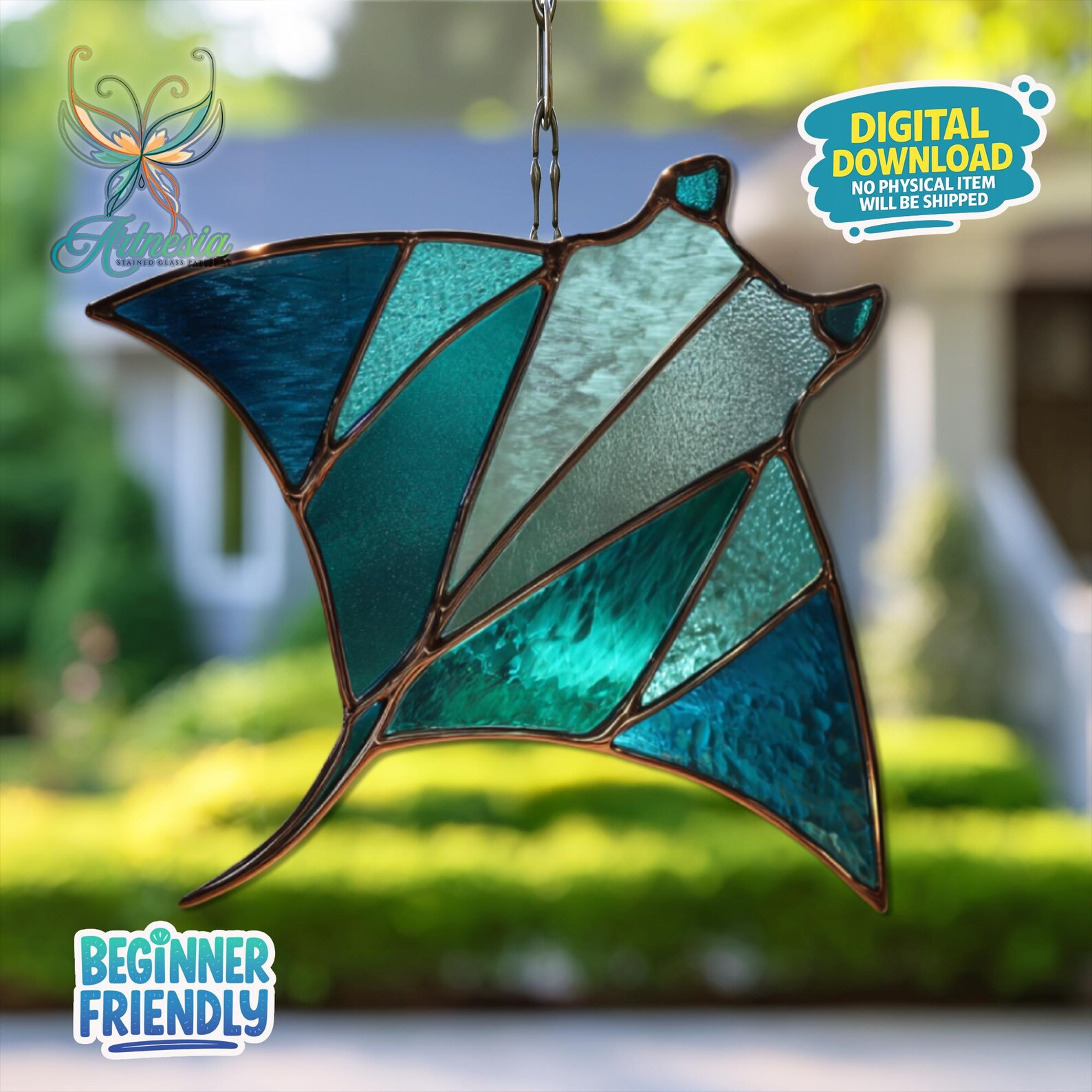 Manta Ray Stained Glass Pattern, Manta Ray Suncatcher, Stained Glass ...