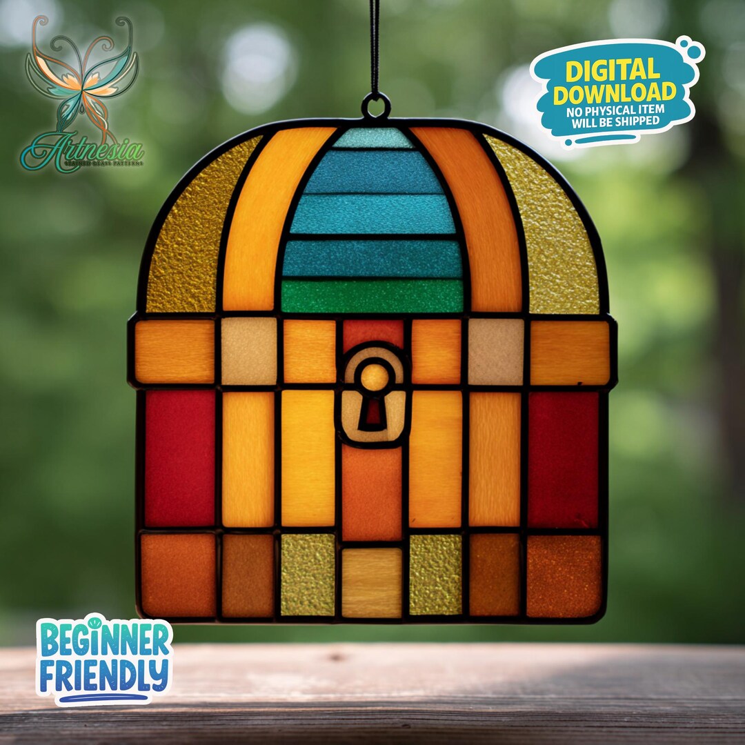 Treasure Chest Stained Glass Pattern, Treasure Suncatcher, Stained ...