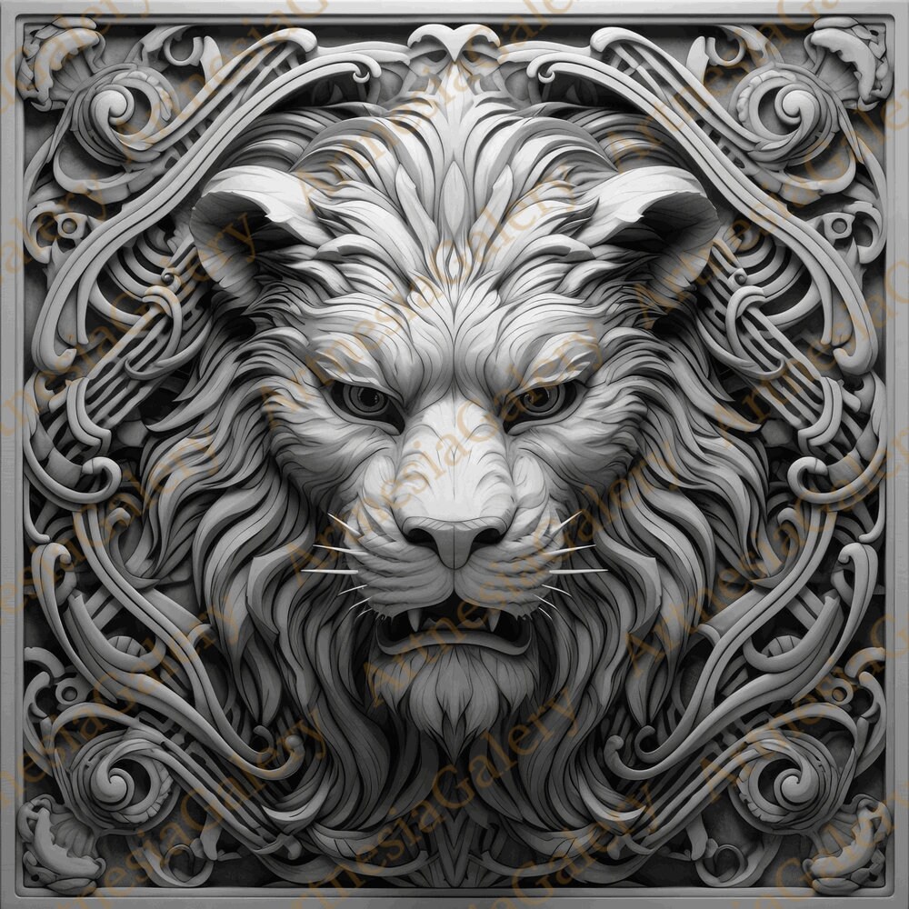 4 Lion 3D Illusion PNG Laser Burn File, Digital Relief Design, Engraved ...