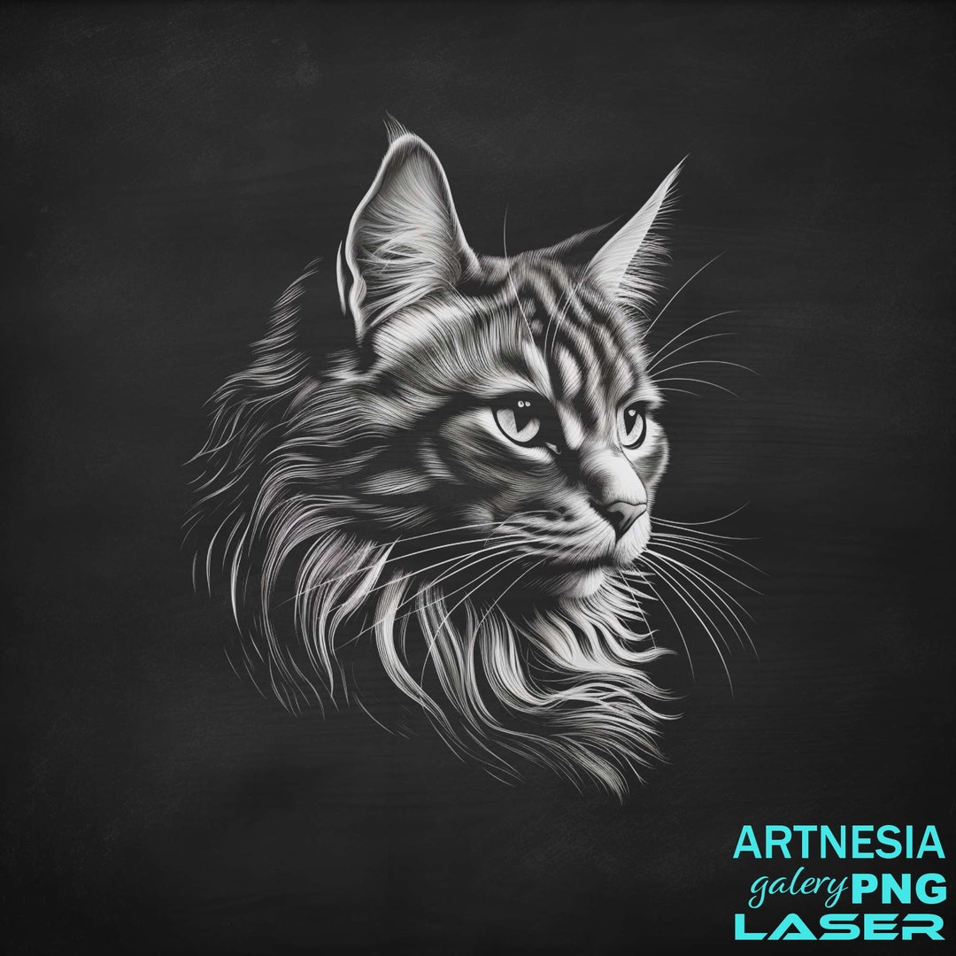 Cat Head PNG Laser Engraving File for Slate Coaster, Laser Ready Design ...