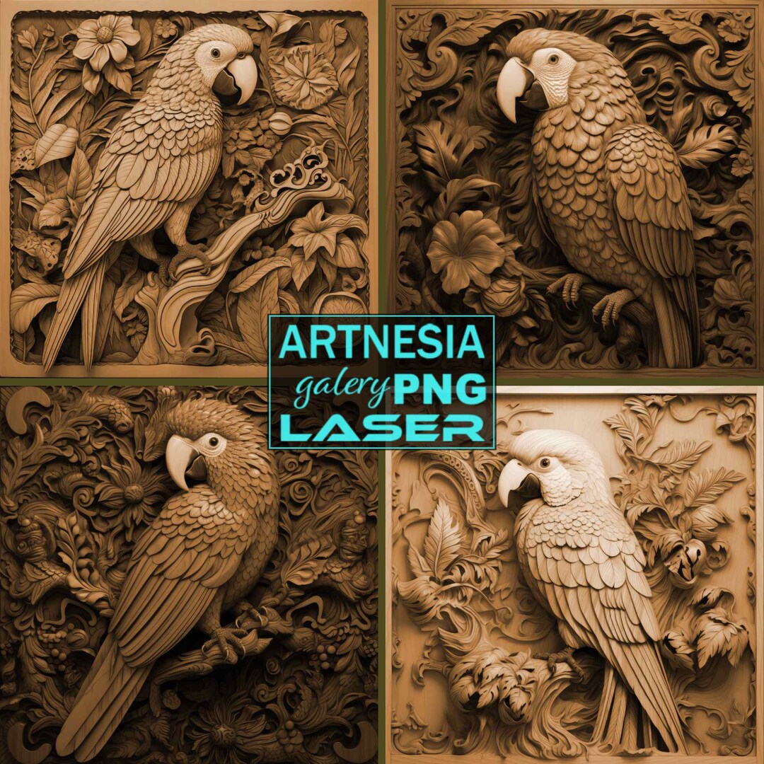 4 Parrot 3D Illusion PNG Laser Burn File, Digital Relief Design ...