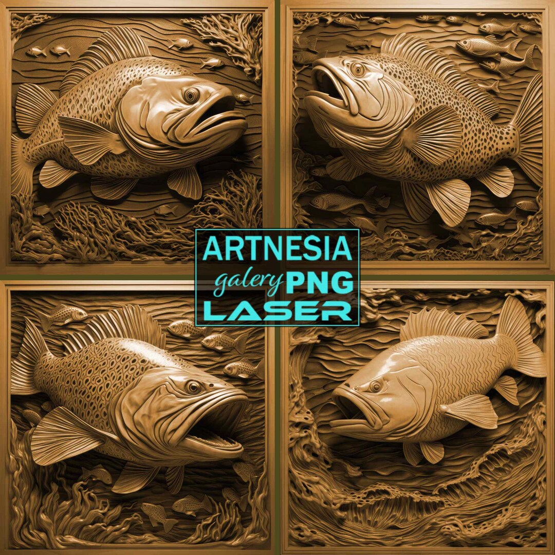 Goliath Grouper 3D Illusion PNG Laser File: Fish Engraved Relief Design ...