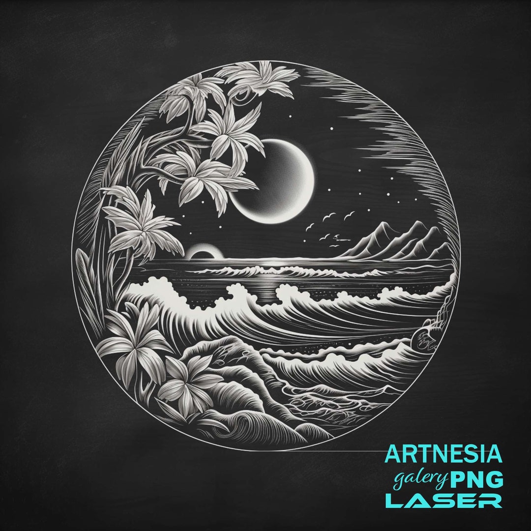 Beach Scene V2 PNG Laser Engraving File for Slate Coaster, Laser Ready Design, Slate Coaster ...