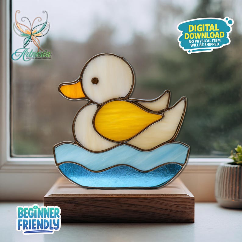 Swimming Duck Stained Glass Pattern, Duck Suncatcher, Animal Crafting ...