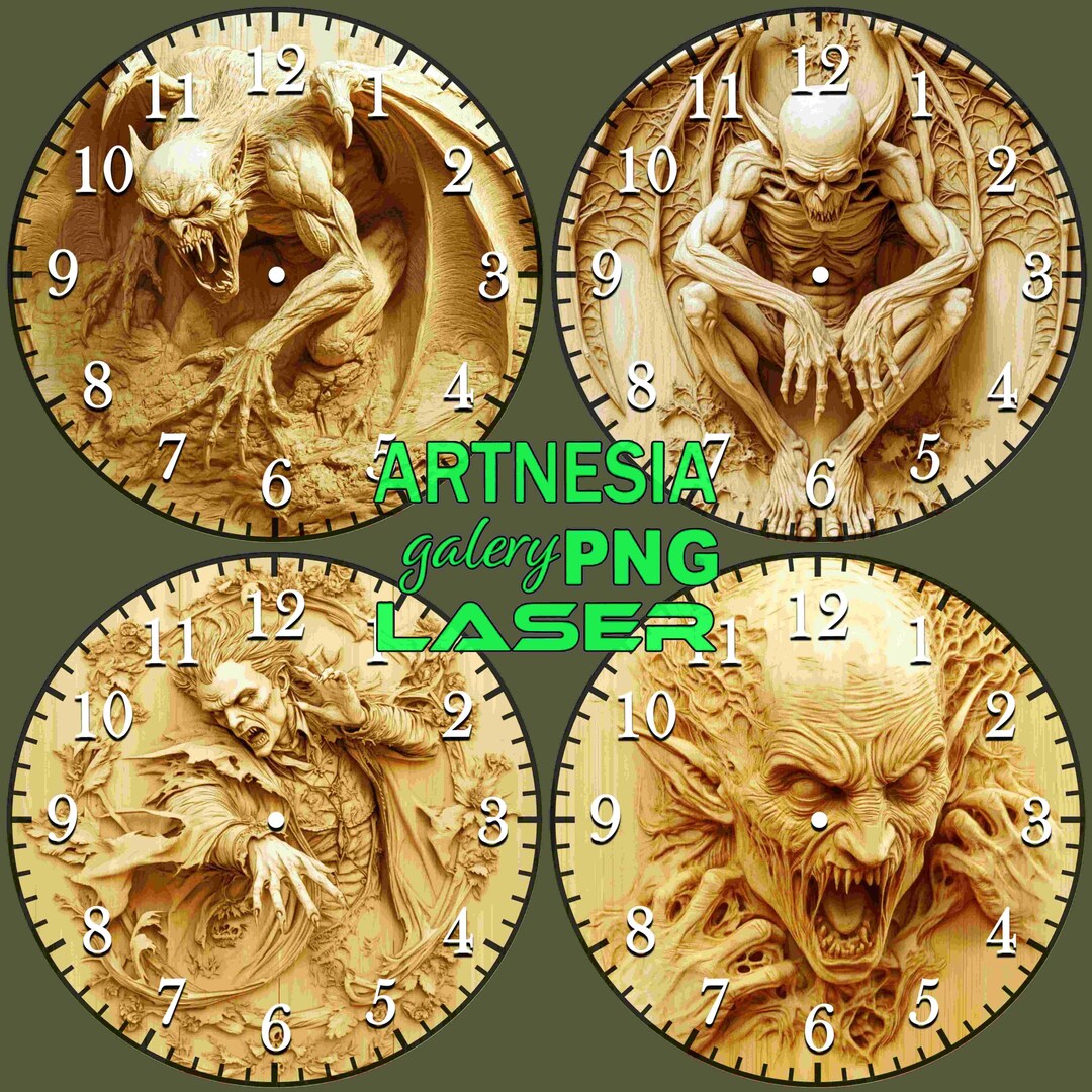 4 Vampire 3D Illusion Clock Template PNG Laser Burn File, Digital ...