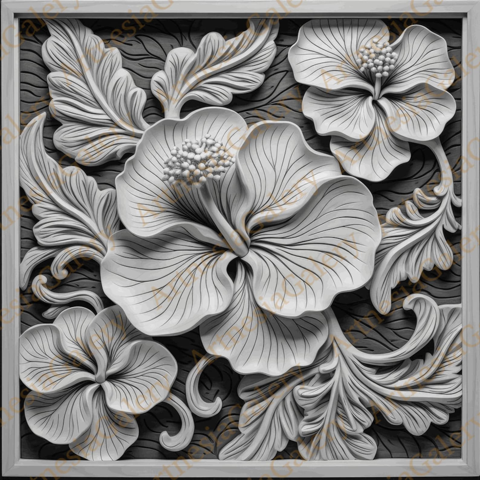 4 Hibiscus Flower 3D Illusion PNG Laser Burn File, Digital Relief ...