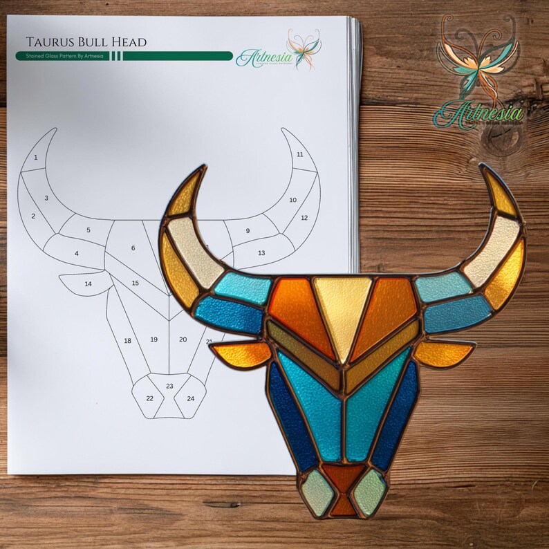 Taurus Bull Stained Glass Pattern, Bull Suncatcher, Skull Stained Glass ...