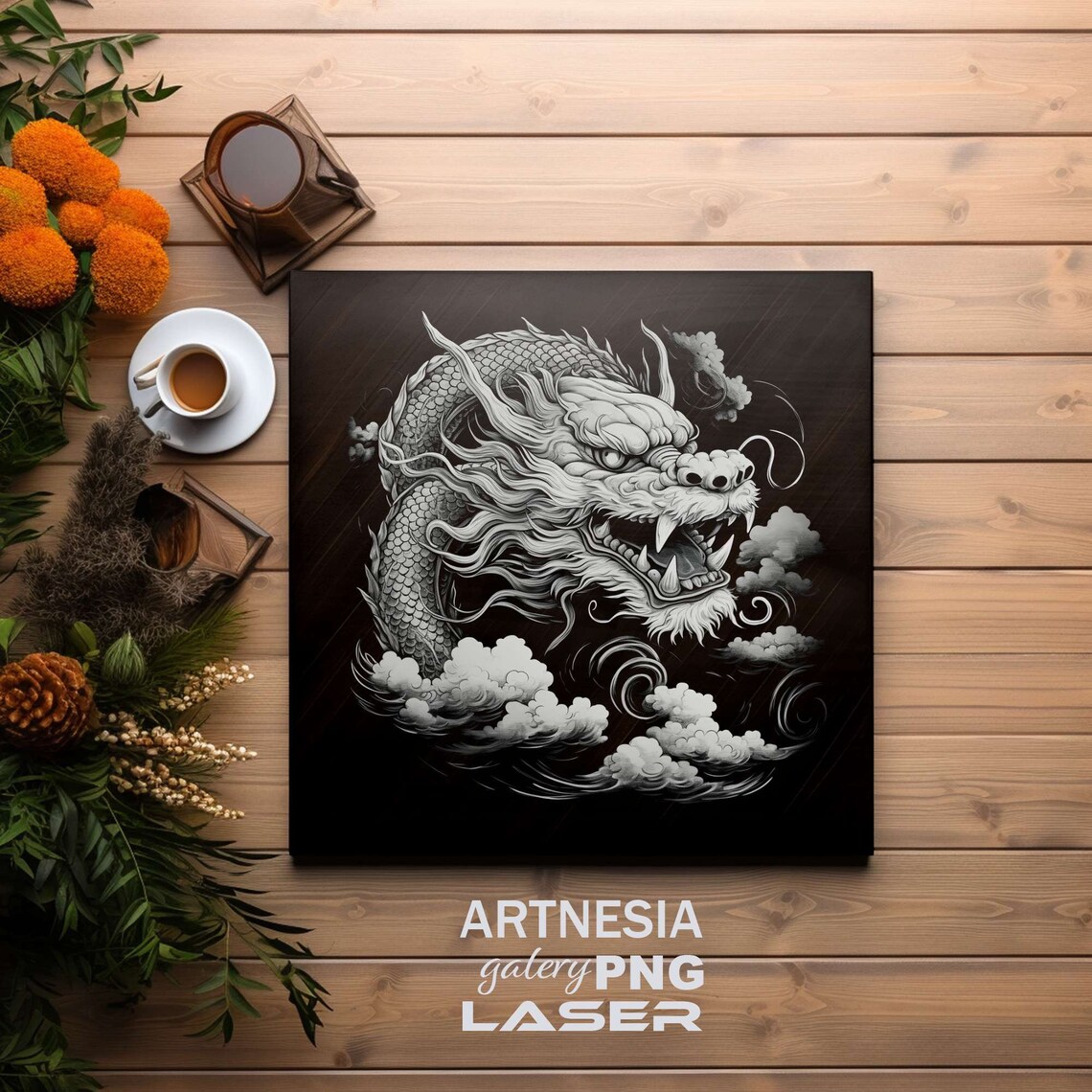 Dragon PNG Laser Engraving File for Slate Coaster, Laser Ready Design ...