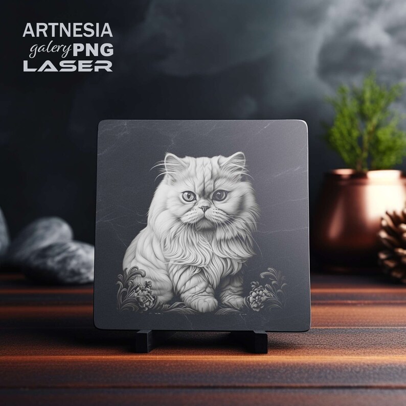 Persian Cat PNG Laser Engraving File for Slate Coaster, Laser Ready ...