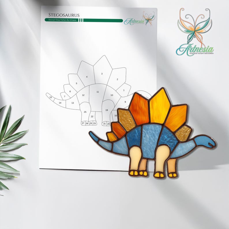 Stegosaurus Stained Glass Pattern, Dinosaur Suncatcher, Stained Glas ...
