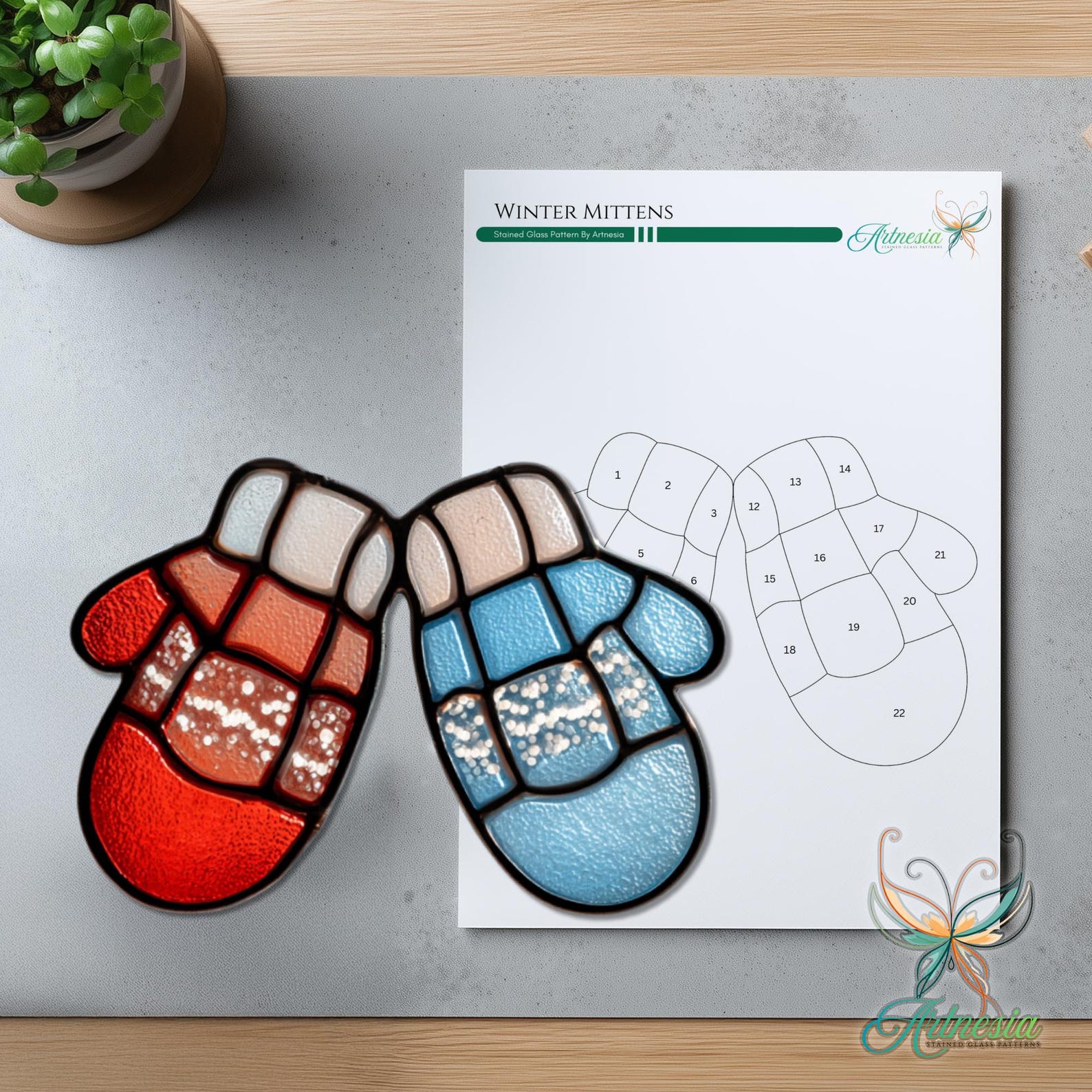Winter Mittens Stained Glass Pattern, Mittens Suncatcher, Gloves ...