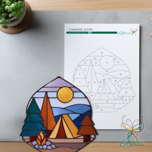 Camping Scene Stained Glass Pattern, Camping Suncatcher, Stained Glass ...