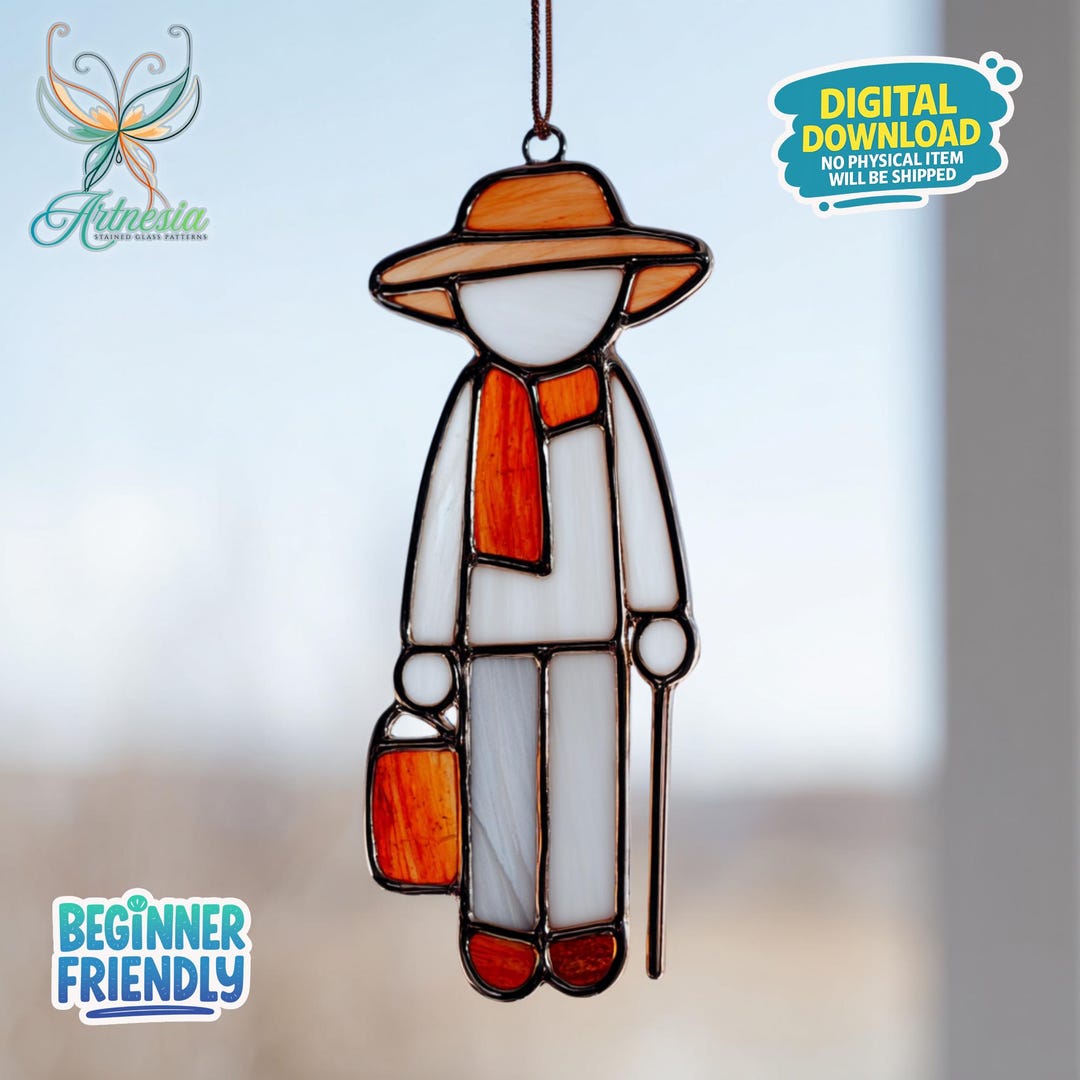 Farmer Stained Glass Pattern, Farmer Suncatcher, Stained Glass Farmer ...