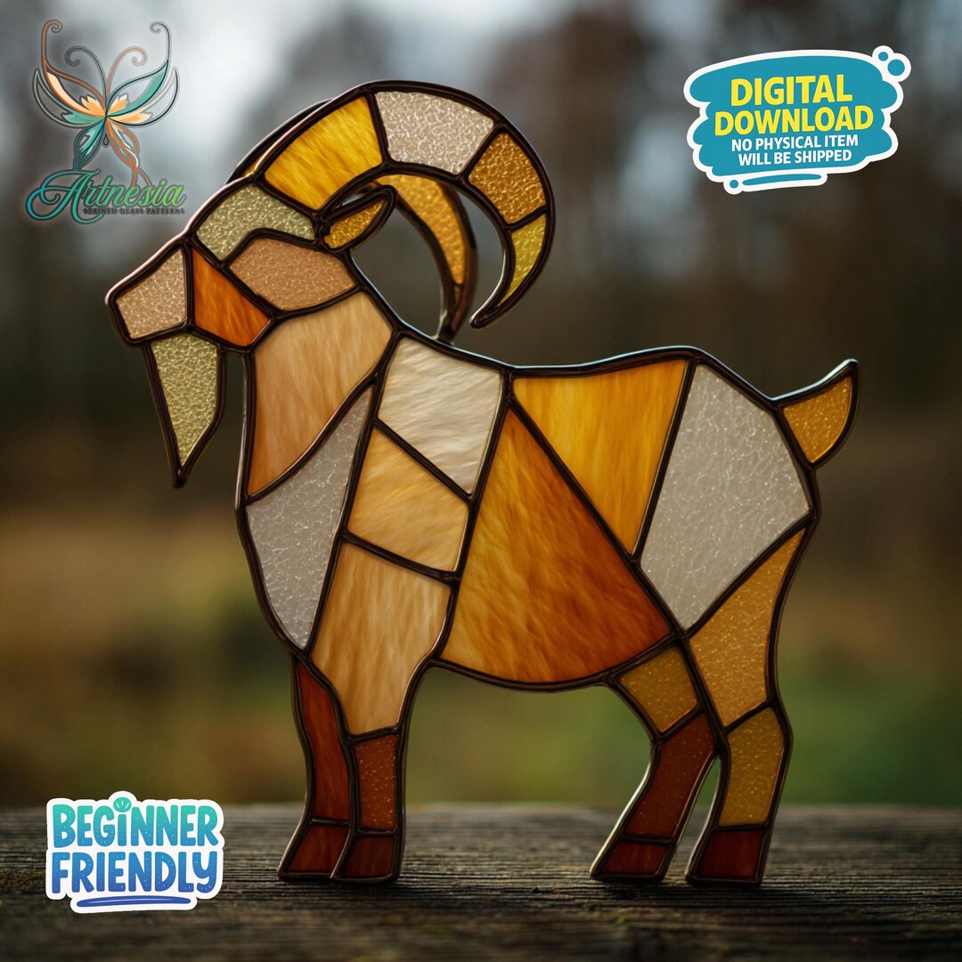 Goat Stained Glass Pattern, Goat Suncatcher, Stained Glass Goat ...