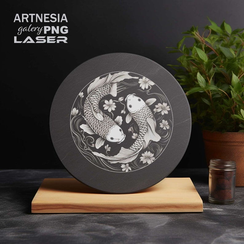 Koi fish v2 PNG Archivo de grabado láser para Slate Coaster, Diseño ...
