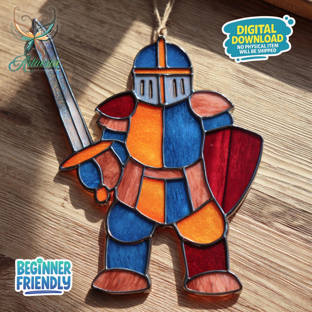 Knight Stained Glass Pattern, Knight Suncatcher, Stained Glass Knight ...