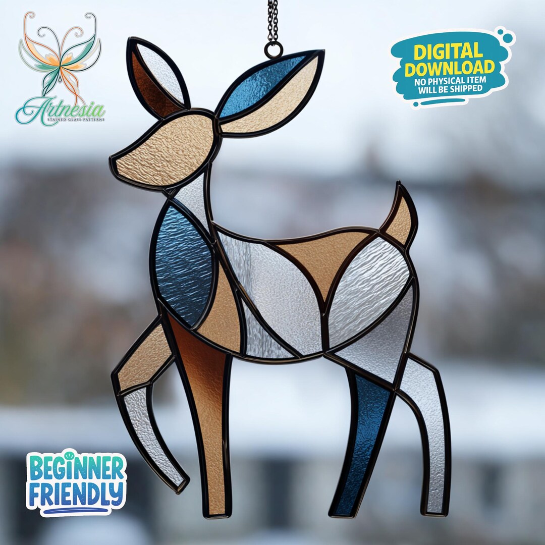 Nordic Reindeer Stained Glass Pattern, Reindeer Suncatcher, Stained ...