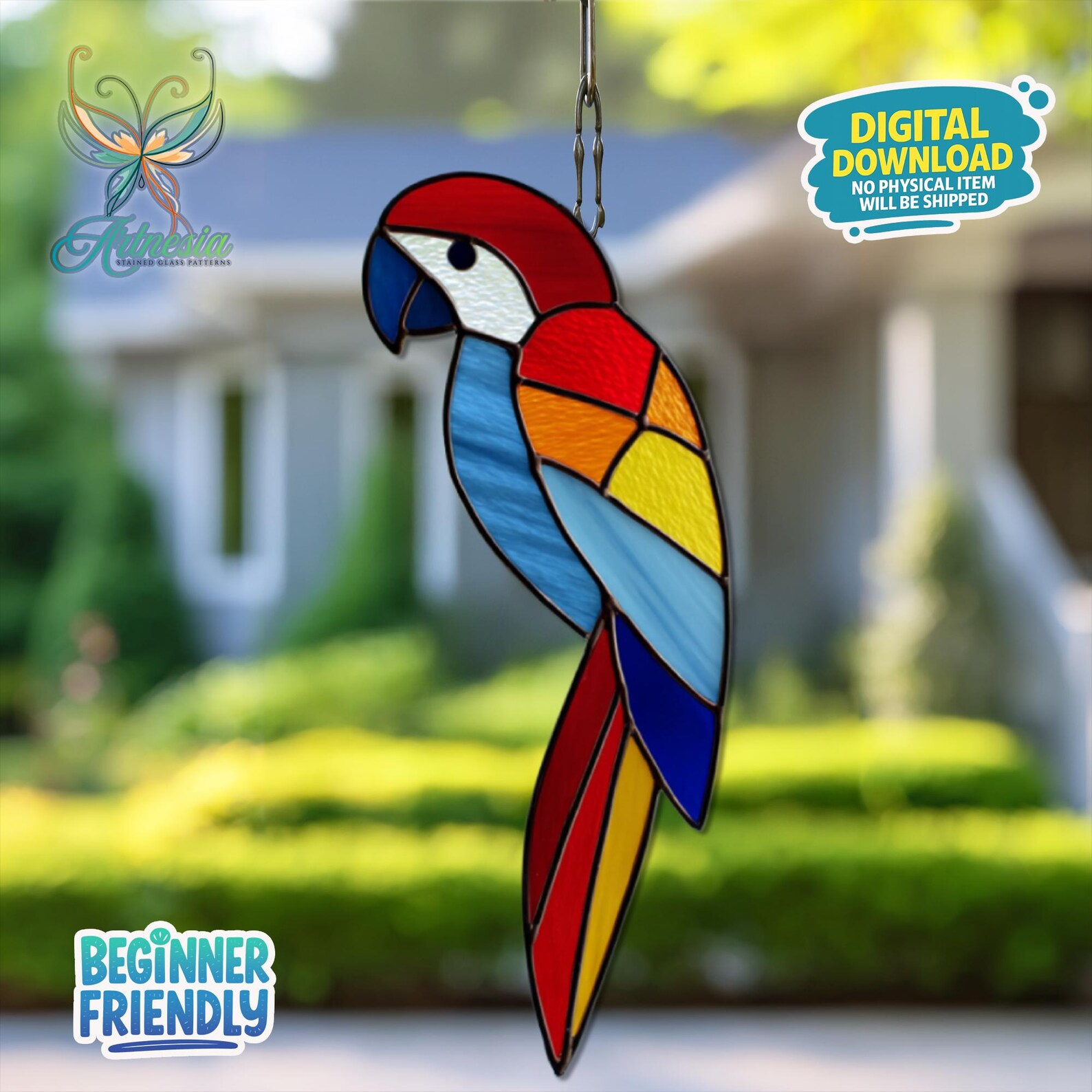 Parrot Bird Stained Glass Pattern, Bird Suncatcher, Stained Glass Bird ...