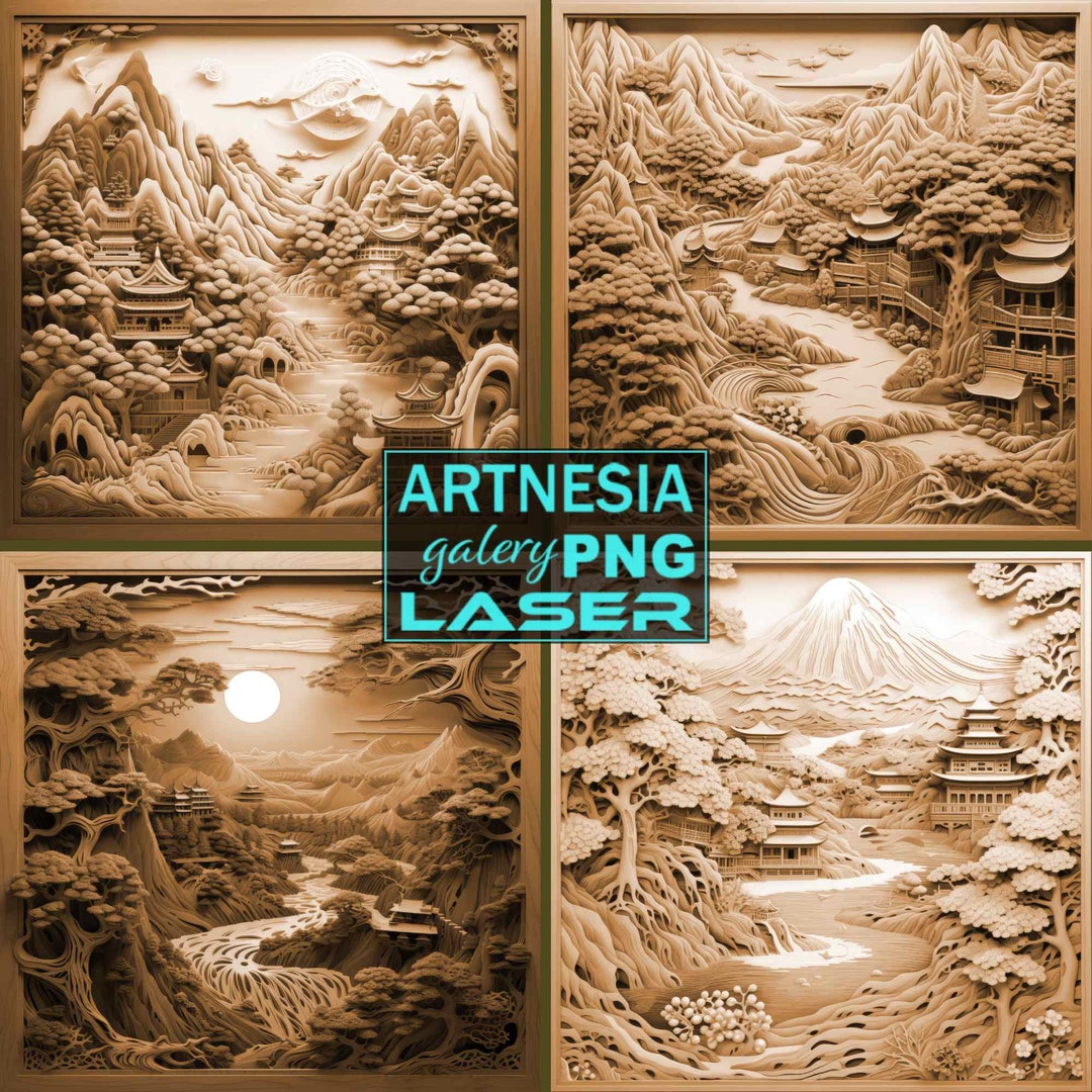 Japanese Scene 3D Illusion Laser Cut File: Relief Design PNG (digital ...