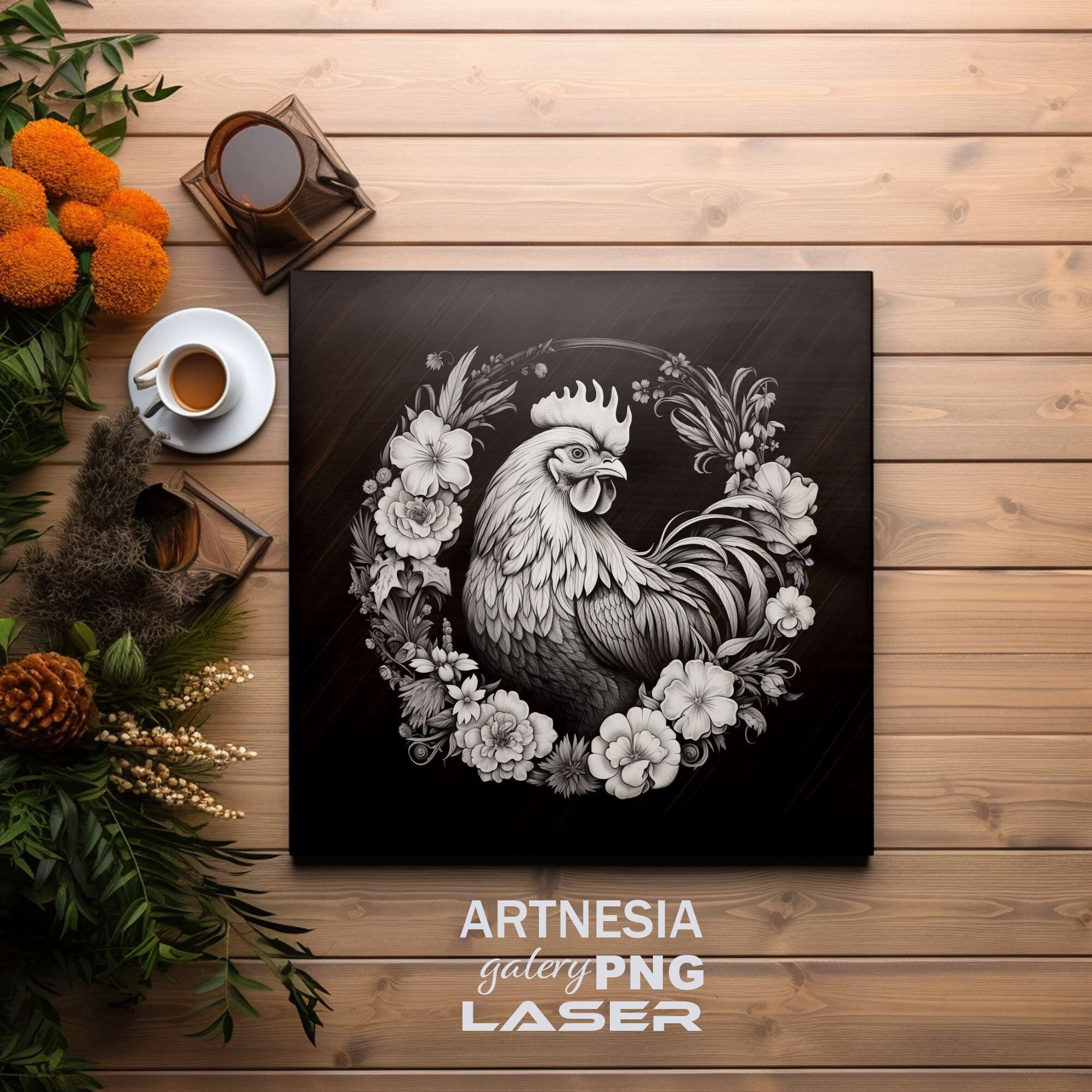 Rooster V2 PNG Laser Engraving File for Slate Coaster, Laser Ready ...