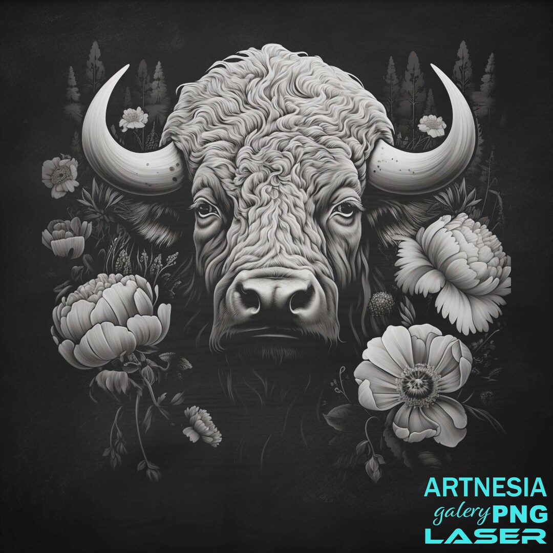 Bison Head PNG Laser Engraving File for Slate Coaster, Laser Ready ...