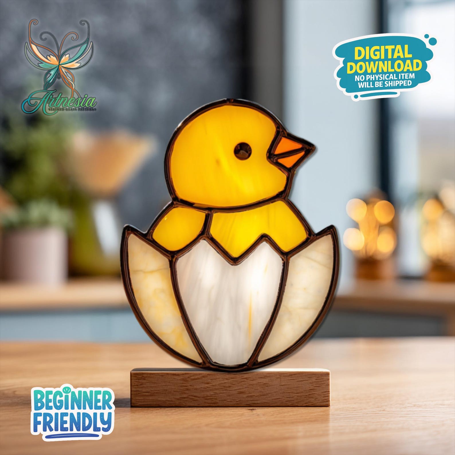 Baby Chick Stained Glass Pattern, Cute Chick Suncatcher, Stained Glass ...