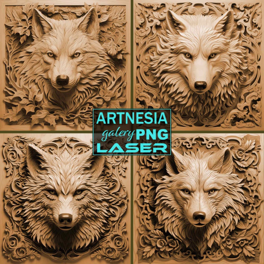 Wolf 3D Illusion PNG Laser File: Engraved Relief Design (digital ...